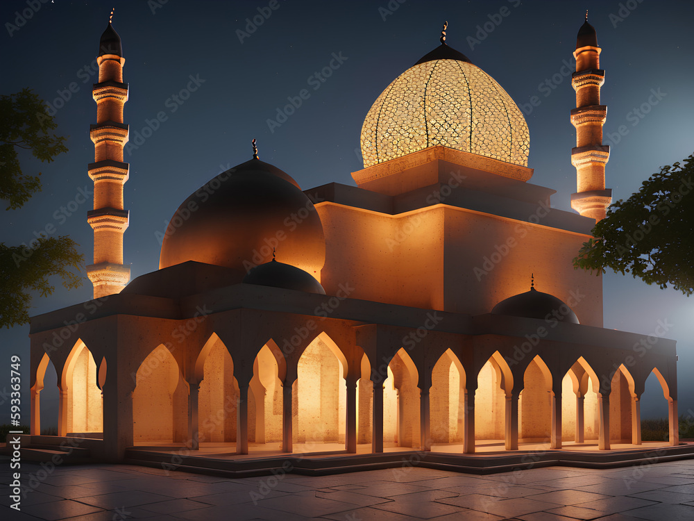 Ancient mosque with a lantern Islamic background During Night Time with ...