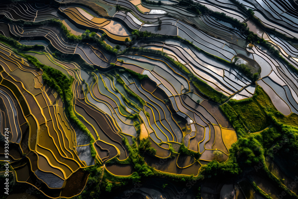 Cultivating the Land: Top View of Rice Field and Agriculture Field in ...