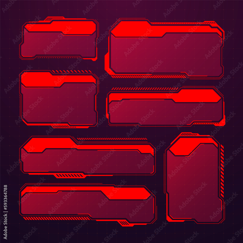 Red futuristic HUD or UI elements. Sci-fi user interface text boxes ...