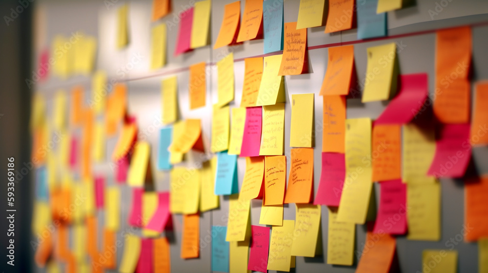 Bright and colorful post-its on a whiteboard, generative ai Stock ...