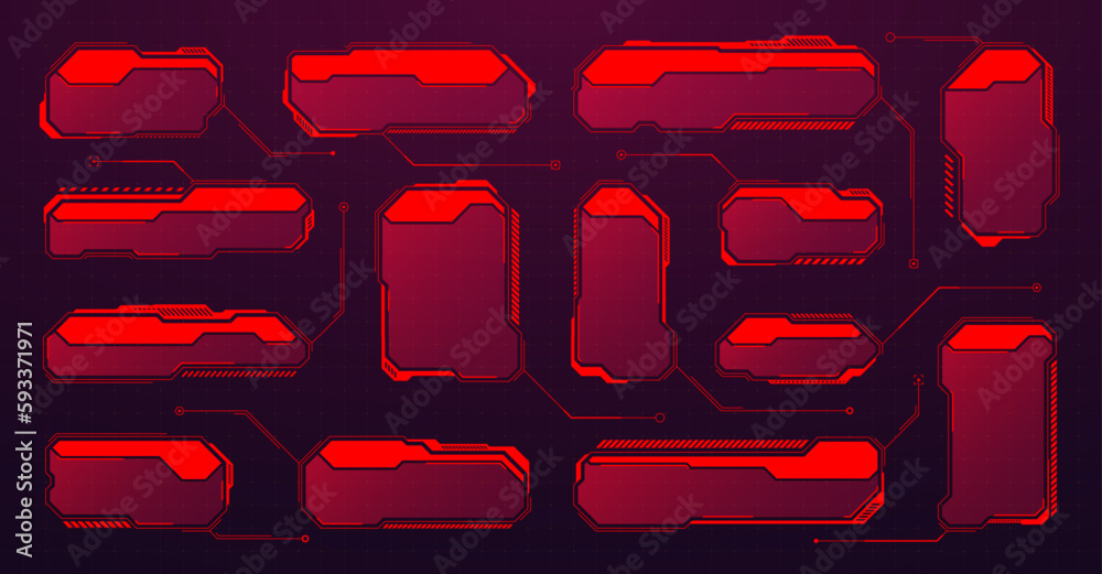 Red futuristic HUD or UI elements. Sci-fi user interface text boxes ...