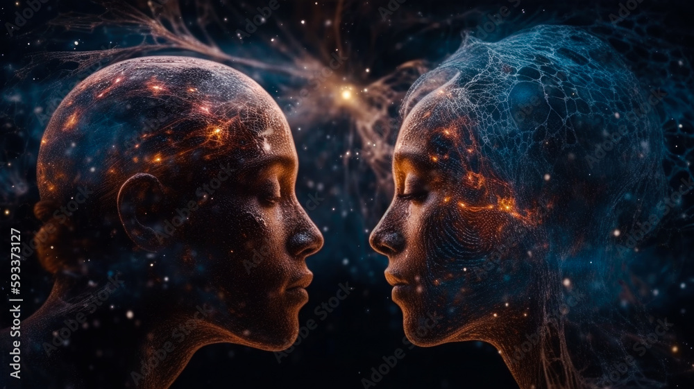 Two souls talking in the astral realm of the multiverse. outer space ...