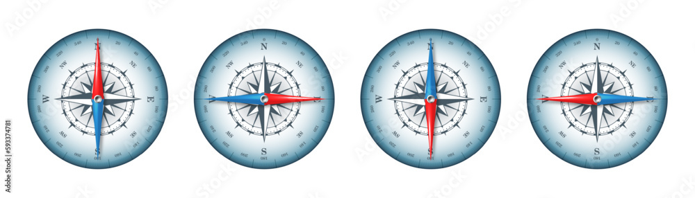 Marine compass, nautical wind rose with cardinal directions of North ...