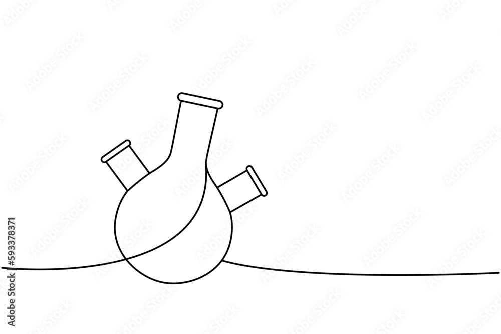 Three neck round bottom flask one line continuous drawing. Laboratory ...