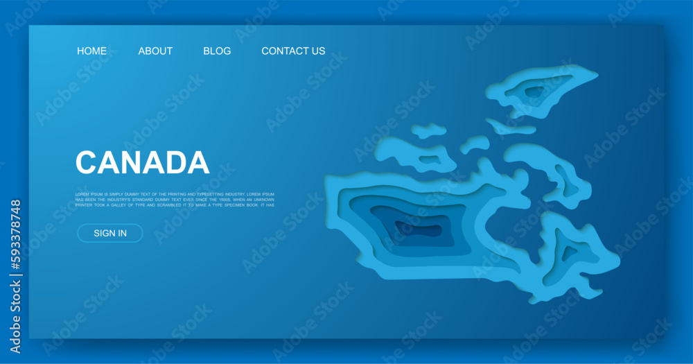 Canada 3d paper cut website template. Canada map paper cut out ...