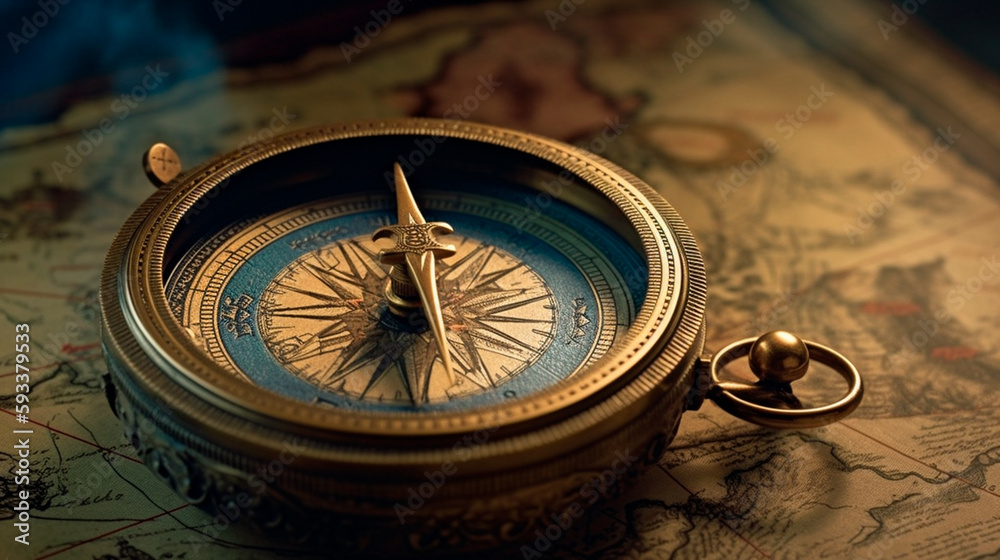 Old Antique Compass on a Paper Map Blue Gold background wallpaper ...