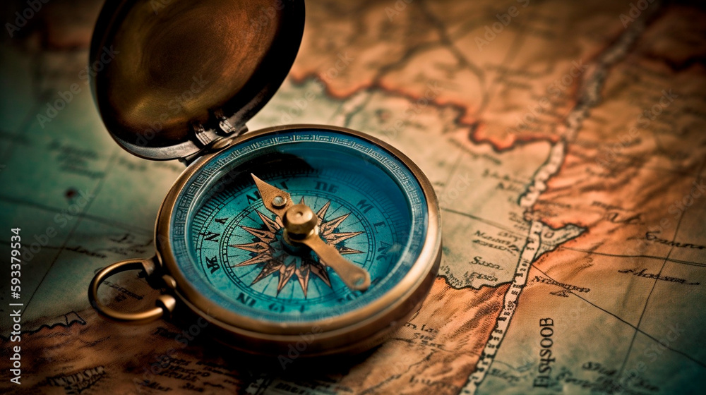 Old Antique Compass on a Paper Map Blue Gold background wallpaper ...