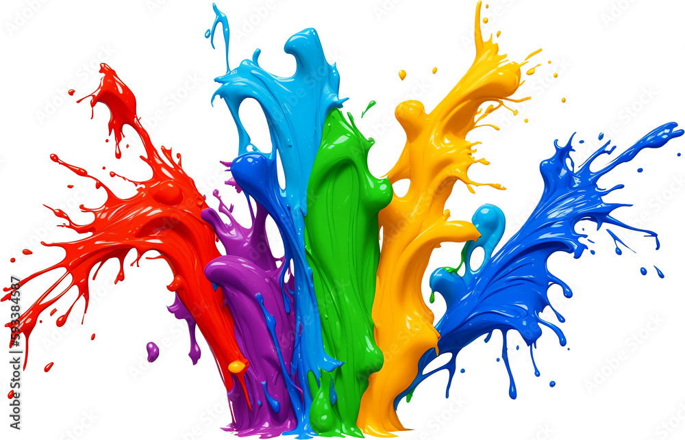 Large colorful splash of multicolored paint that scatters in different ...