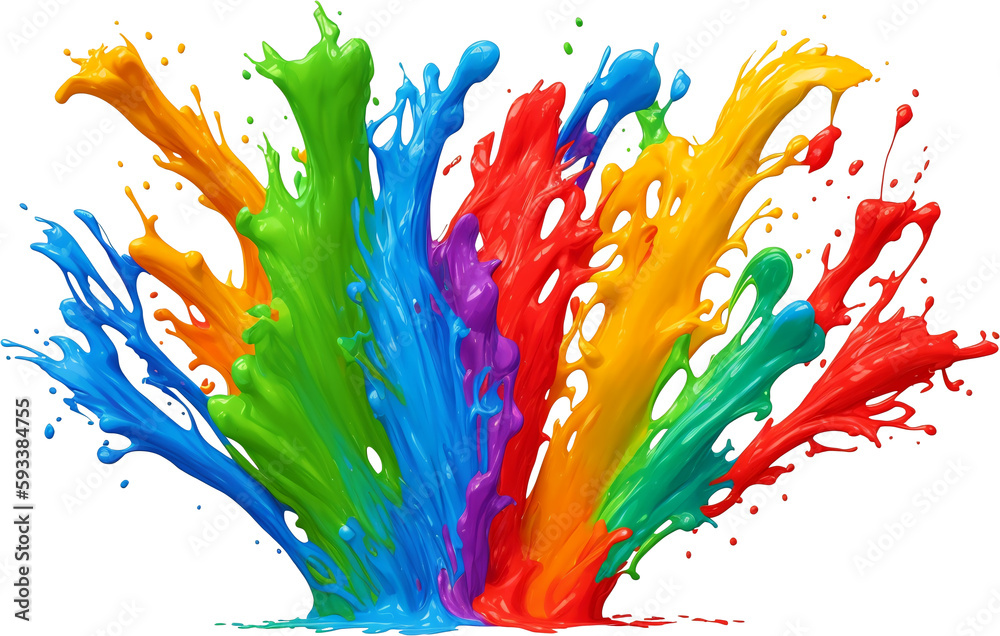 Large colorful splash of multicolored paint that scatters in different ...