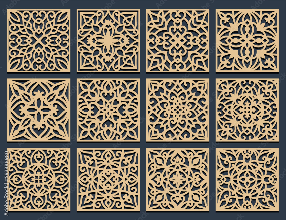 Laser cut pamels template, abstract geometric pattern. Metal decorative ...