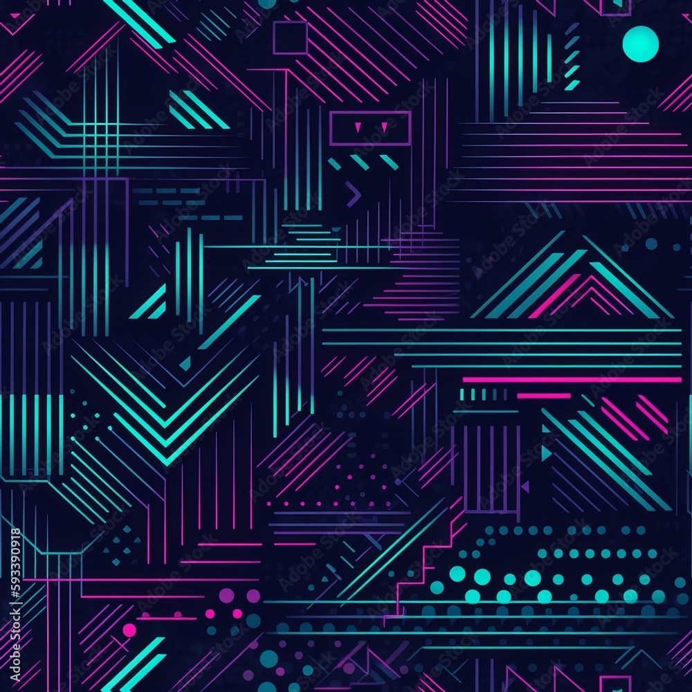 Seamless Futuristic Cyberpunk Pattern with Neon Lines and Geometric ...