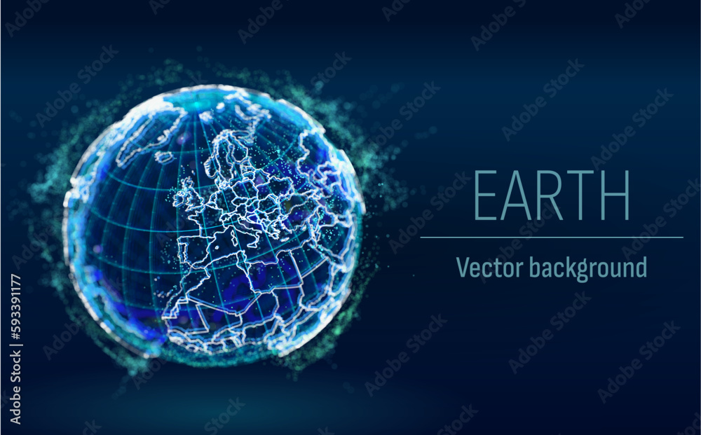 Big data. Planet Earth Hologram. Planet Earth from space. Vector. World ...