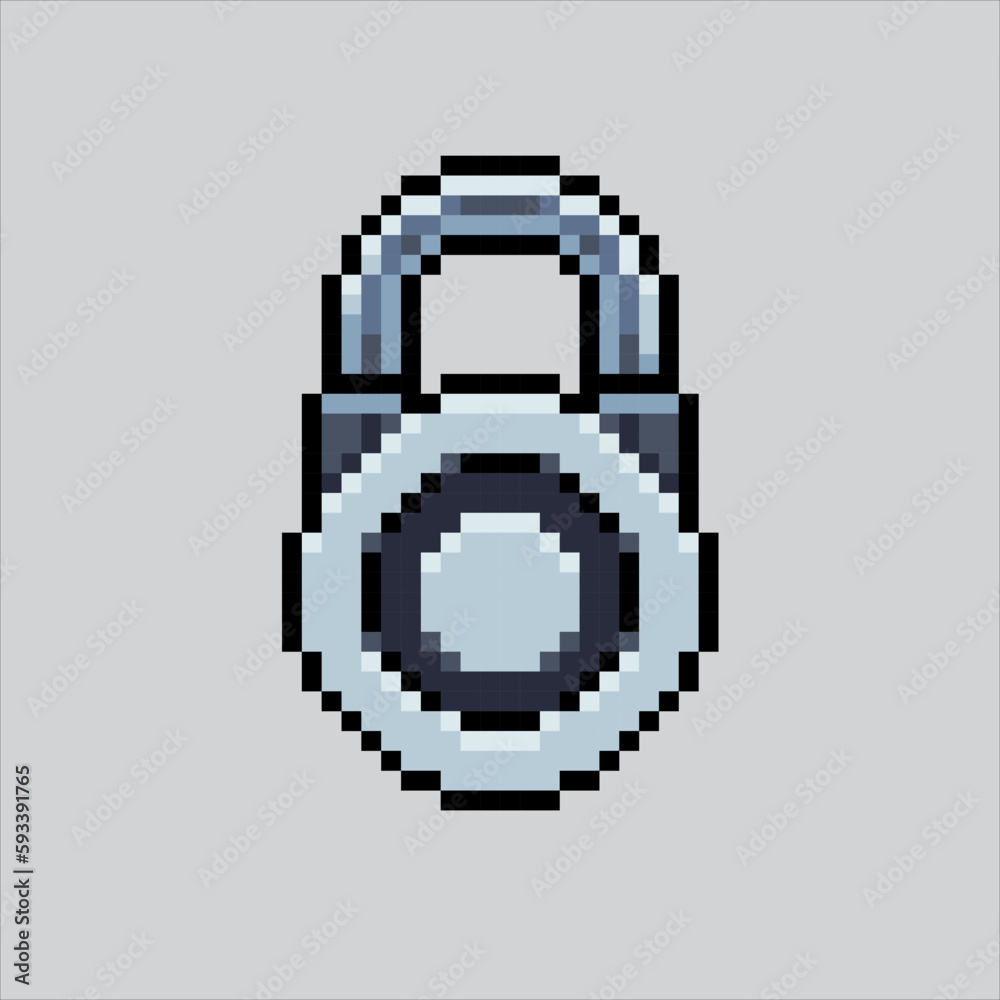 Pixel art illustration Pad Lock. Pixelated padlock. Pad lock key icon ...