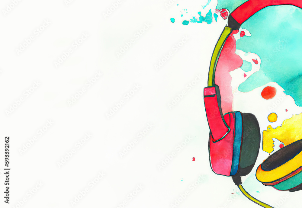 Abstract music headphones with color splashes in painting style with ...