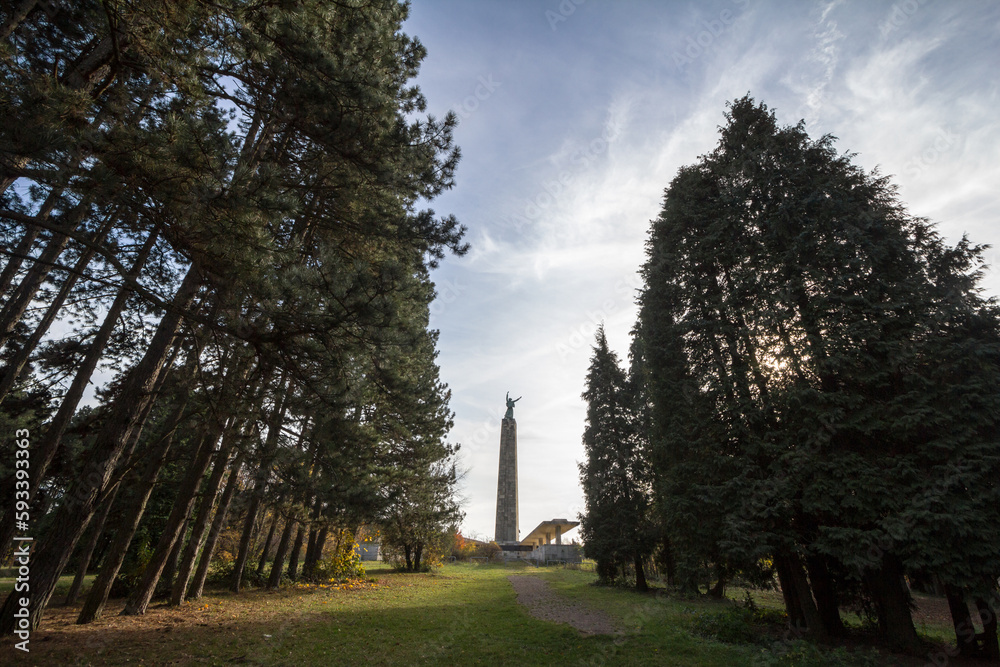 Sloboda memorial, also called spomenik na vencu, in the Fruska Gora ...