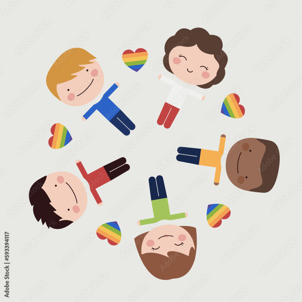 Día y mes del orgullo gay LGBT grupo de personas felices en círculo ...