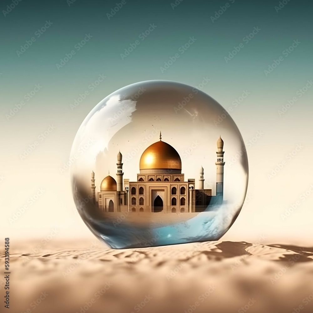 Mosque miniature inside glass ball. ai generate. Stock Illustration ...