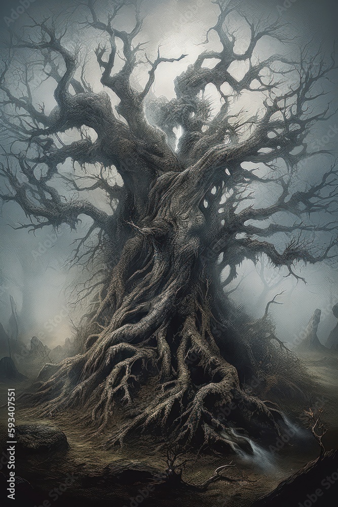 chilling ghost tree surrounded fog large middle foggy forest incredible ...