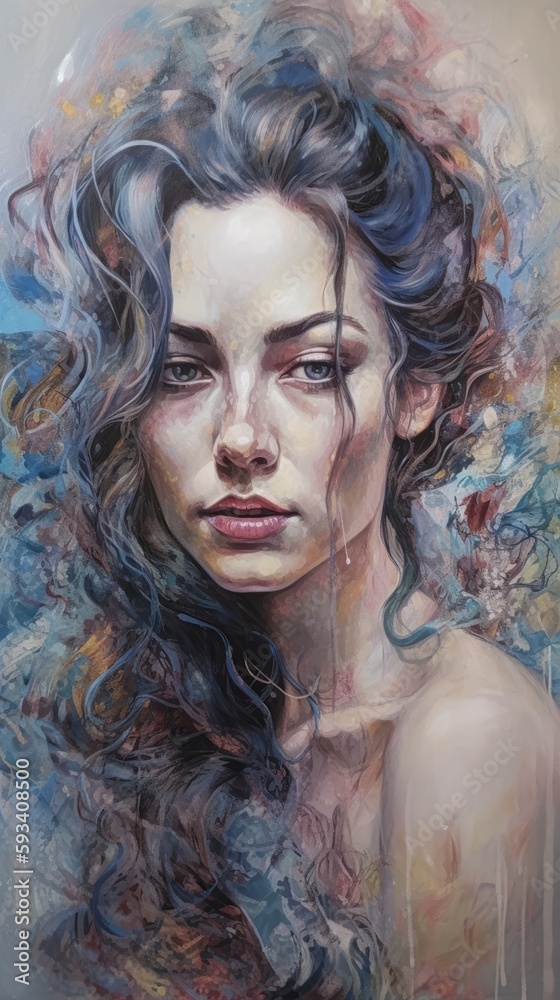 pastel drawing woman shades blue long hair eyes warren flowing forms ...