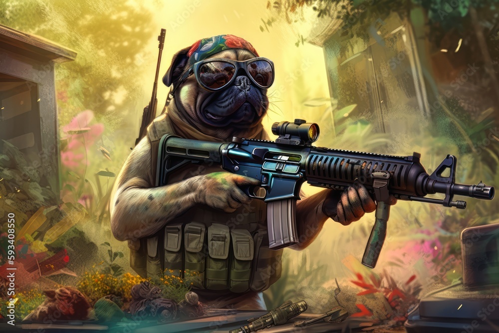 spec ops pug firing jun dog gun military uniform digital gonzo wielding ...