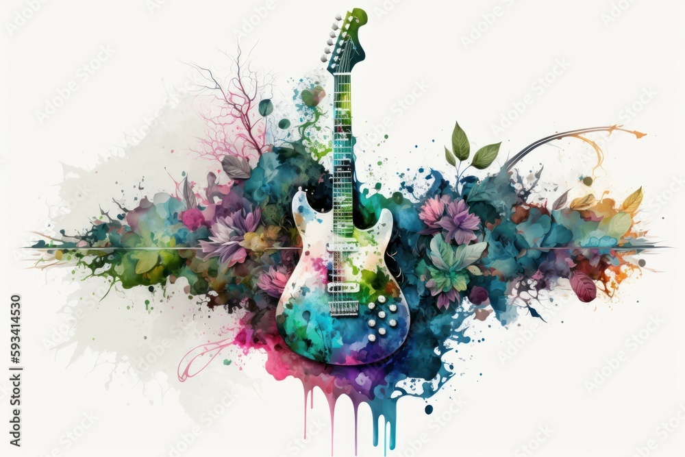 Abstract surreal guitar drawing, music lover concept. AI generated ...