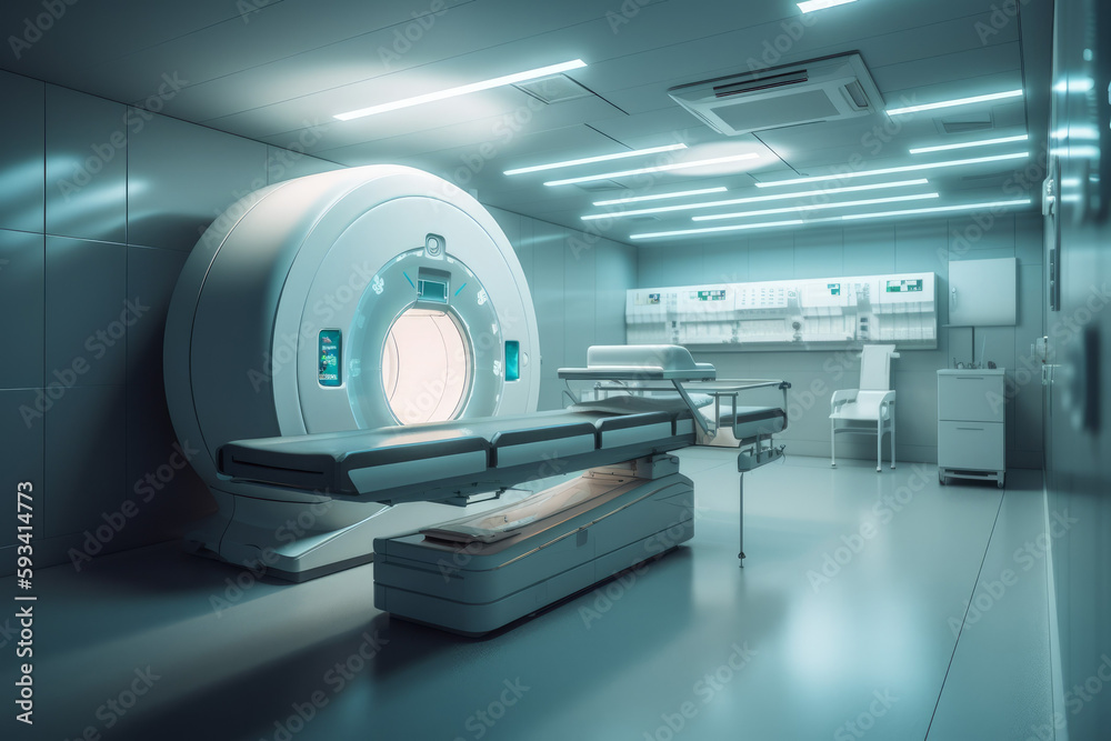 MRI scan machine, future medicine concept. AI generated, human enhanced ...