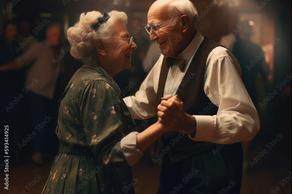 Grandpa and grandma are dancing. Leisure of happy energetic pensioners ...