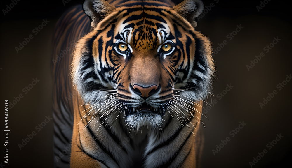 Sumatran tiger looking at the camera,tiger walking in tropical forest ...