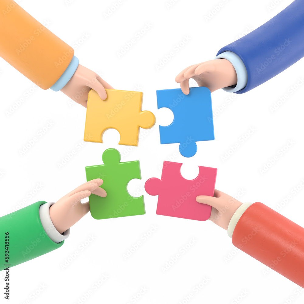 Transparent Backgrounds Mock-up.Business teamwork with white puzzle of ...