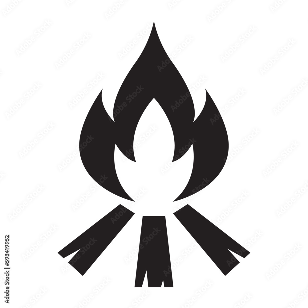 Vector black and white cartoon illustration of burning fire with wood ...