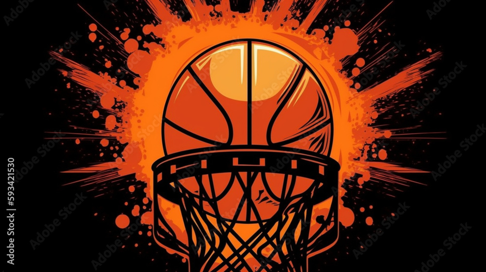 Basketball going into a hoop modern scoring tournament design element Generative AI Stock ...