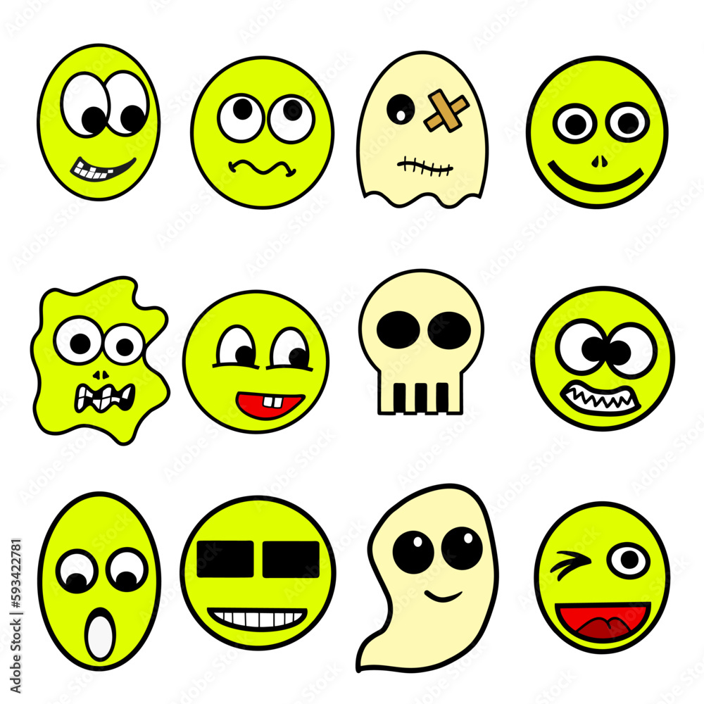 Cute Cartoon Face. Isolated vector illustration icons set. Caricature ...