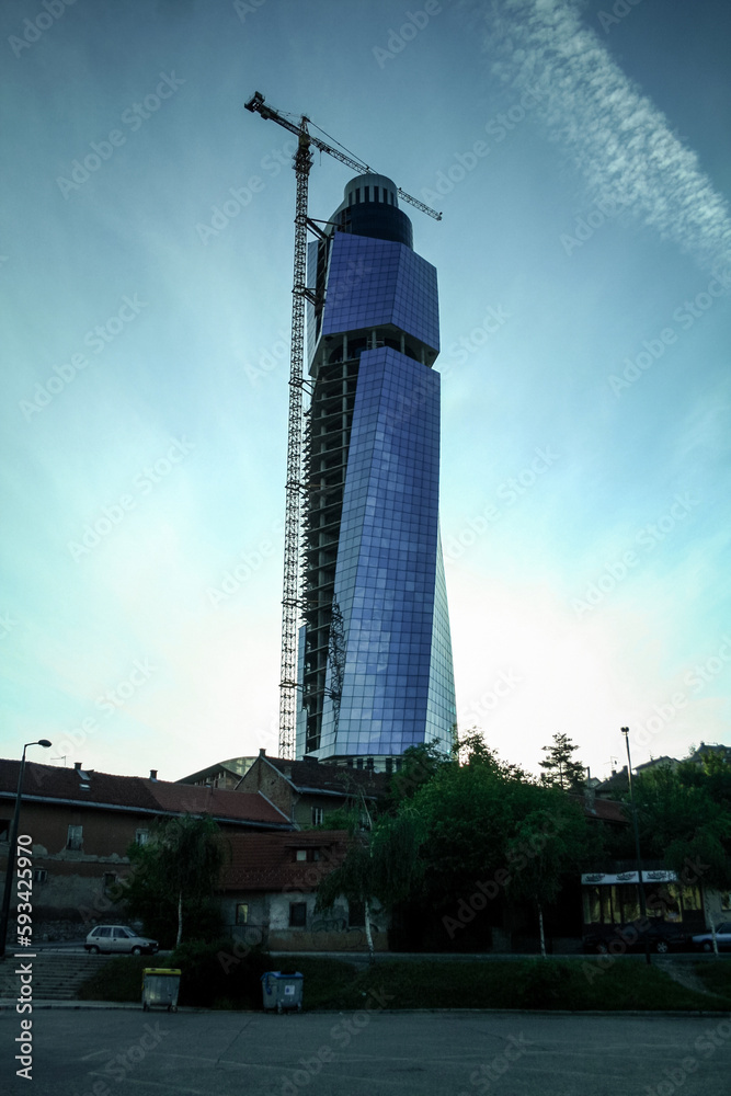 SARAJEVO, BOSNIA HERZEGOVINA - JUNE 6, 2008: Avaz Twist Tower in the ...