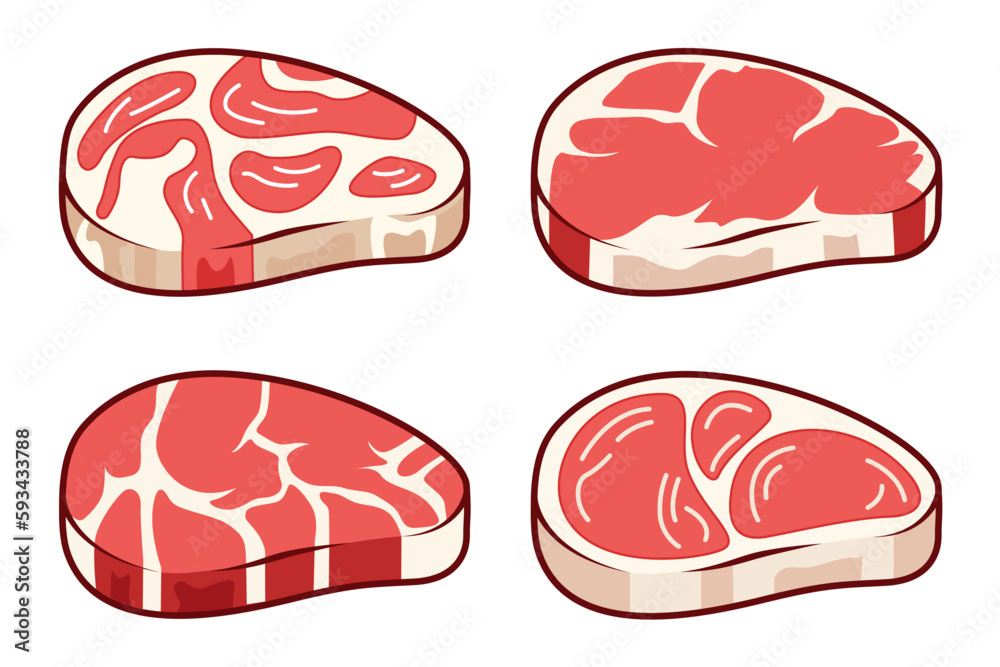 Vector steak icons set. Degrees of steak doneness. Blue, rare, medium ...