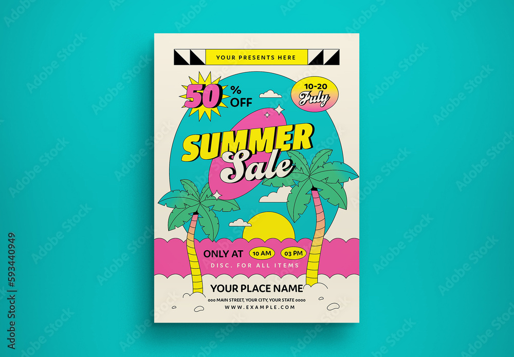 Colorful Flat Design Summer Sale Flyer Layout Stock Template | Adobe Stock