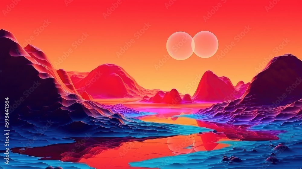 neon 3d abstract landscape virtual reality metaverse world, background ...