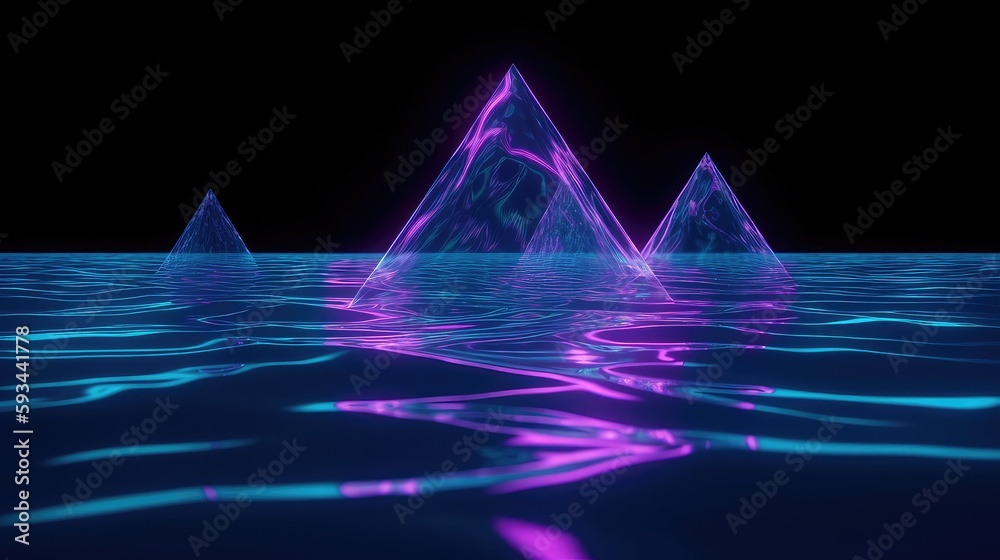 Glowing Neon Triangle inside metaverse virtual environment with a ...