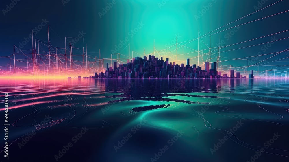 neon fantasy landscape and virtual reality metaverse world, background ...