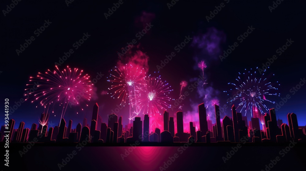 Neon heavy glowing fireworks inside Metaverse Virtual Reality ...