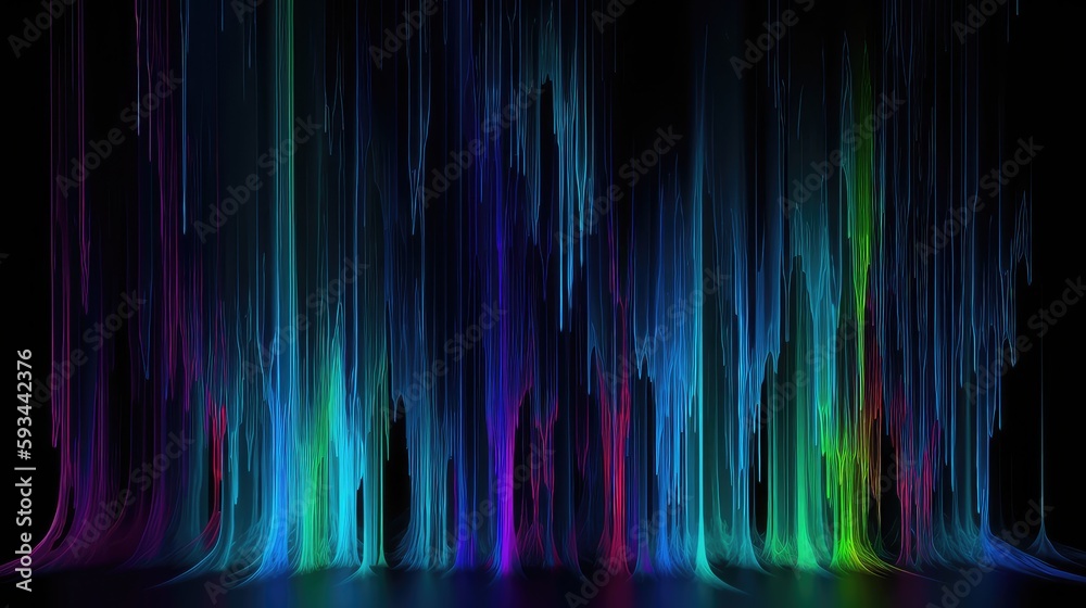 Neon waterfall with vertical lines and particles falling from top ...
