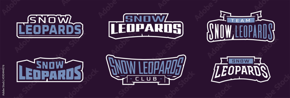 A set of bold fonts for snow leopard mascot logo. Collection of text ...