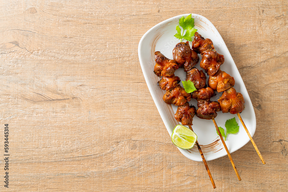 grilled chicken gizzard skewer with herbs and spices Stock Photo ...