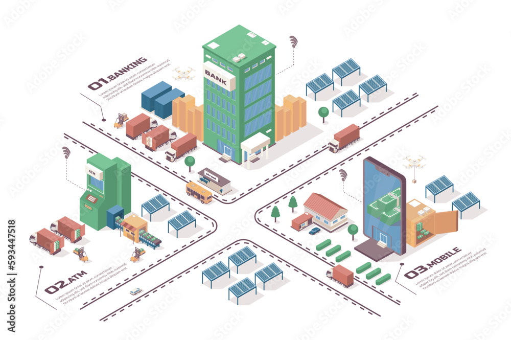 Online banking concept 3d isometric web infographic workflow process ...