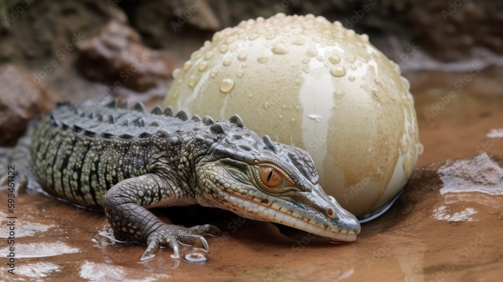 Birth of a Reptilian Wonder: Baby Crocodile Hatching from a Cracking ...