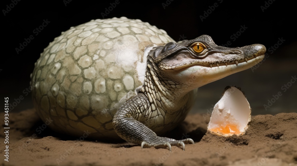 Birth of a Reptilian Wonder: Baby Crocodile Hatching from a Cracking ...