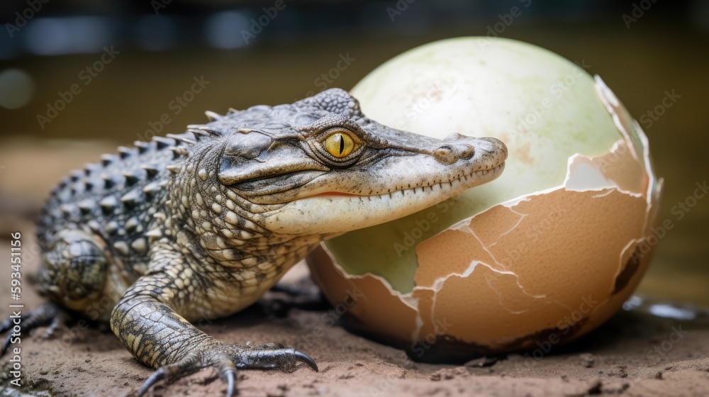 Birth of a Reptilian Wonder: Baby Crocodile Hatching from a Cracking ...