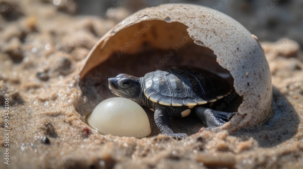 Baby Turtle Hatching from a Cracking Egg, Awe-Inspiring Moment ...