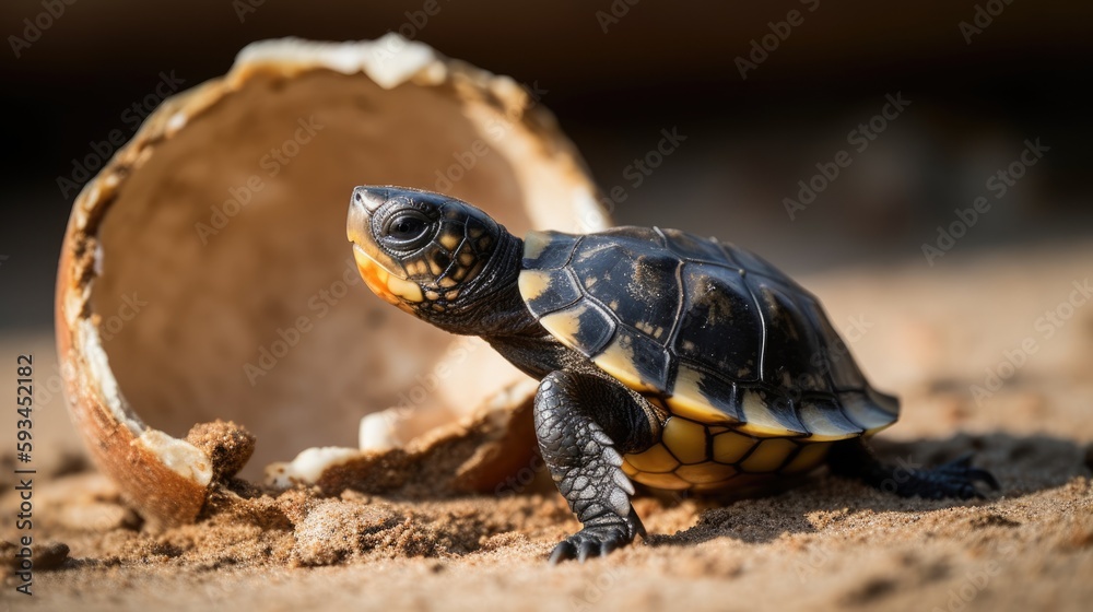 Tiny Ocean Voyager's First Steps: Baby Turtle Hatching from a Cracking ...