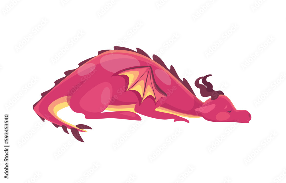 Concept Dragon sleeping. The illustration is a flat, vector, cartoon ...