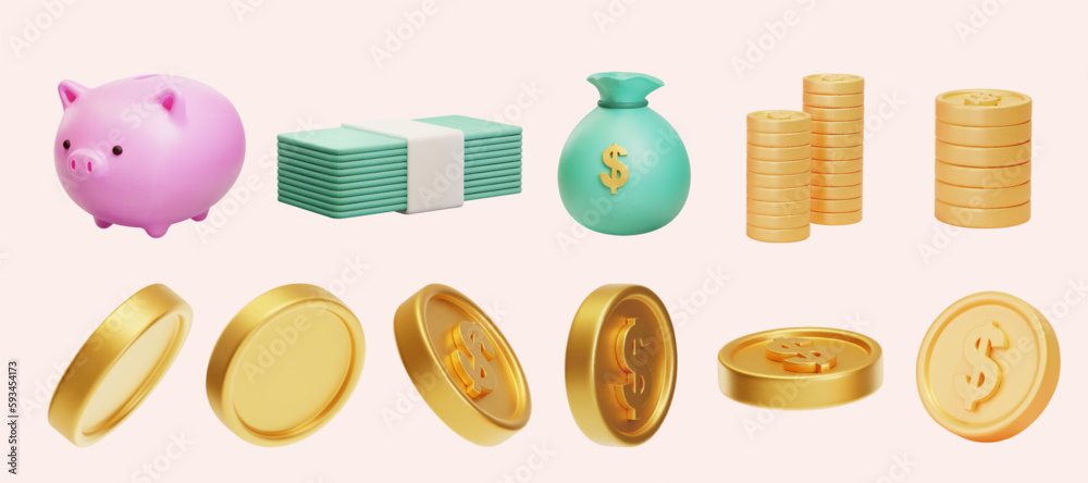 3D money element set Stock Vector | Adobe Stock